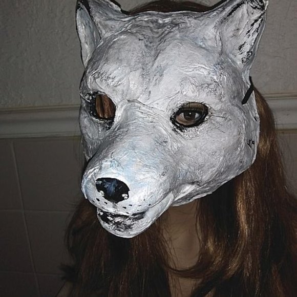 Handmade | Holiday | Original Paper Mache Arctic Fox Mask White Fox ...